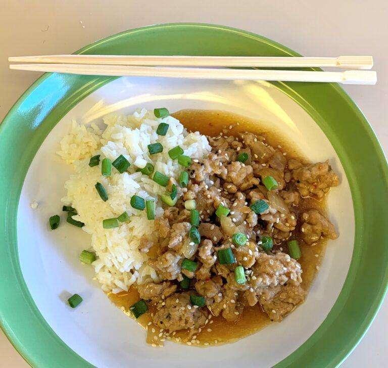 Sesame Ground Chicken with Rice – Cooking Aboard with Jill